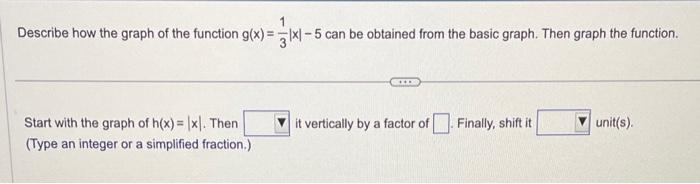 Solved Describe how the graph of the function g(x)=31∣x∣−5 | Chegg.com