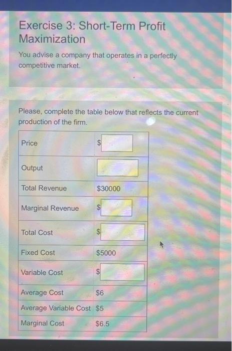 Solved Exercise 3: Short-Term Profit Maximization You advise | Chegg.com