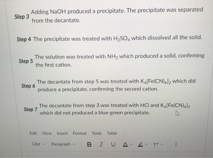 Solved Using the cation flow chart provided and the | Chegg.com