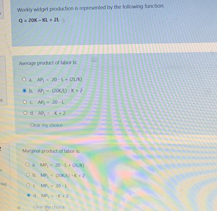 Solved Weekly widget production is represented by the | Chegg.com