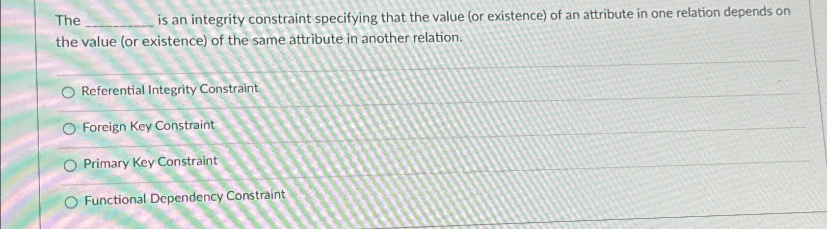 Solved The is an integrity constraint specifying that the | Chegg.com
