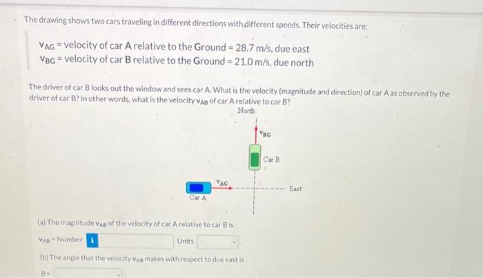 Solved The drawing shows two cars traveling in different | Chegg.com