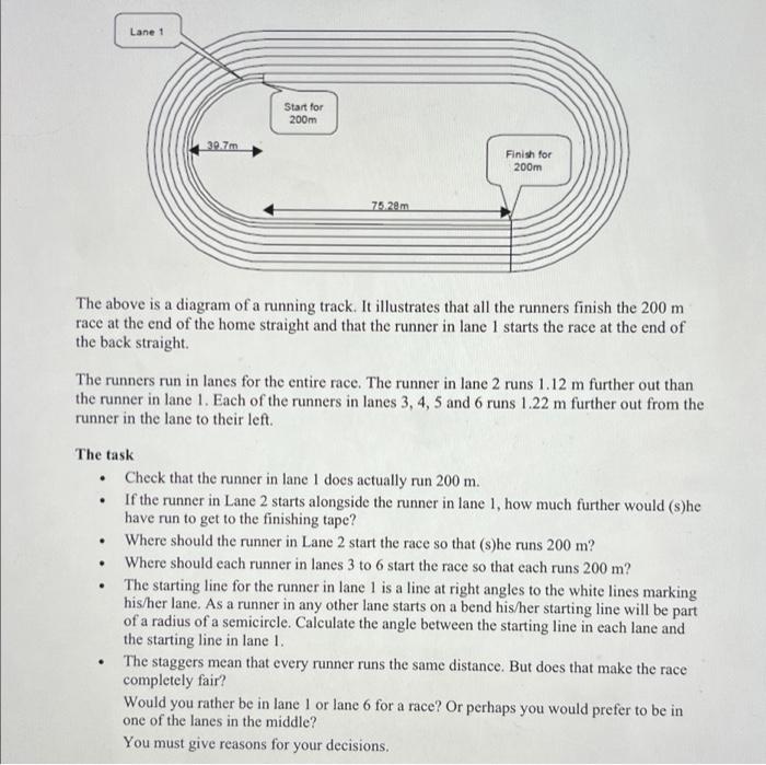 Solved Lane 1 Start for 200m 30.7m Finish for 200m 752em The | Chegg.com