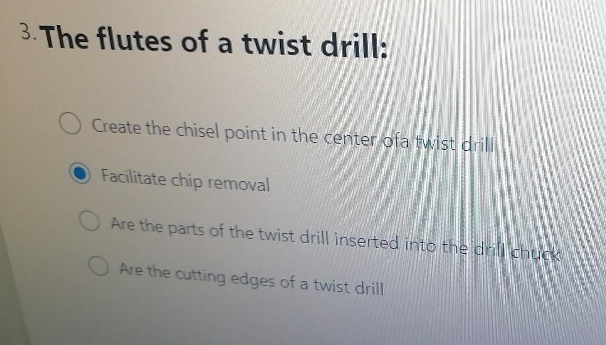 Solved 3. The flutes of a twist drill: Create the chisel | Chegg.com