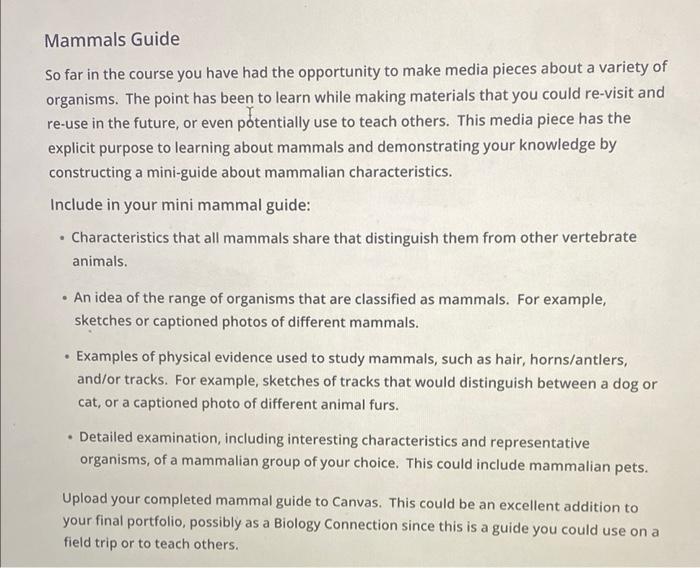 Solved Mammals Guide So far in the course you have had the | Chegg.com