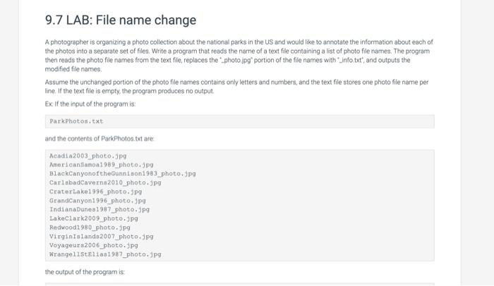 9.7 LAB: File name change A photographer is | Chegg.com