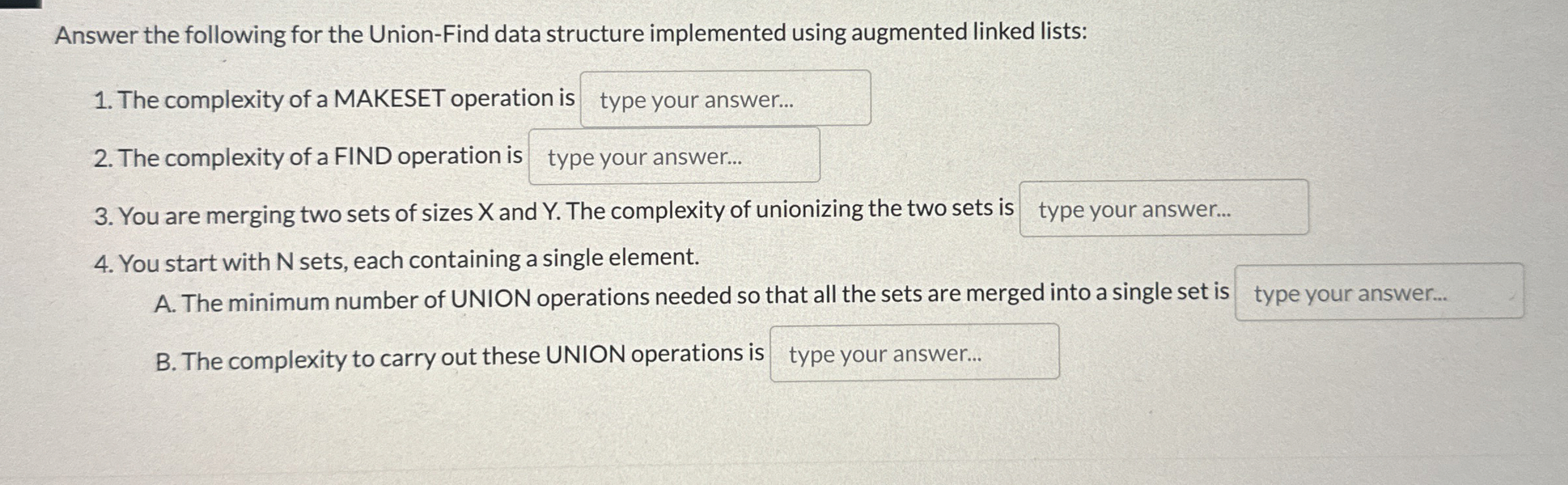 Solved Answer the following for the Union-Find data | Chegg.com
