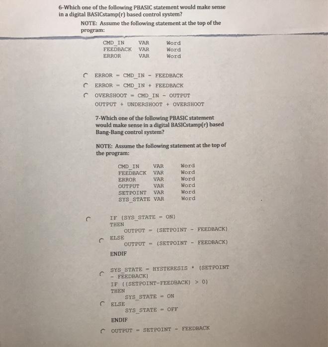 Solved 6-Which one of the following PBASIC statement would | Chegg.com