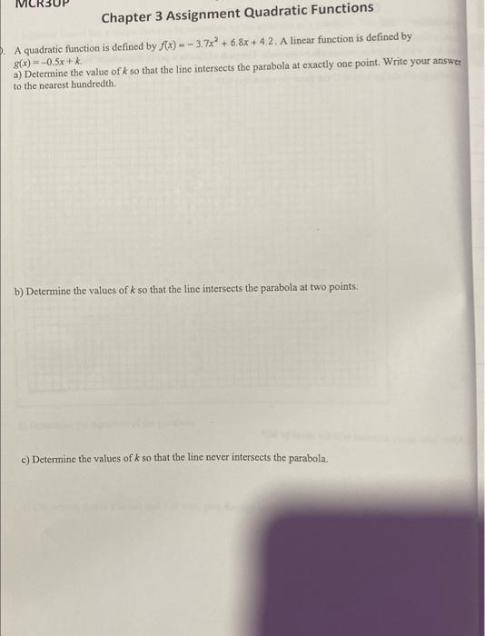 Solved A quadratic function is defined by | Chegg.com