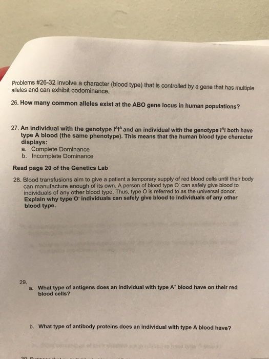 Solved Problems #26-32 involve a character (blood type) that | Chegg.com