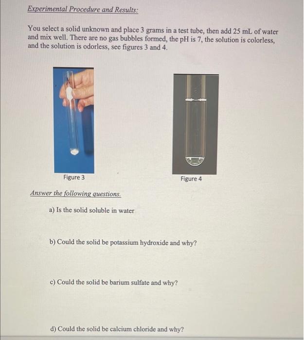 Solved Experimental Procedure and Results: You select a | Chegg.com