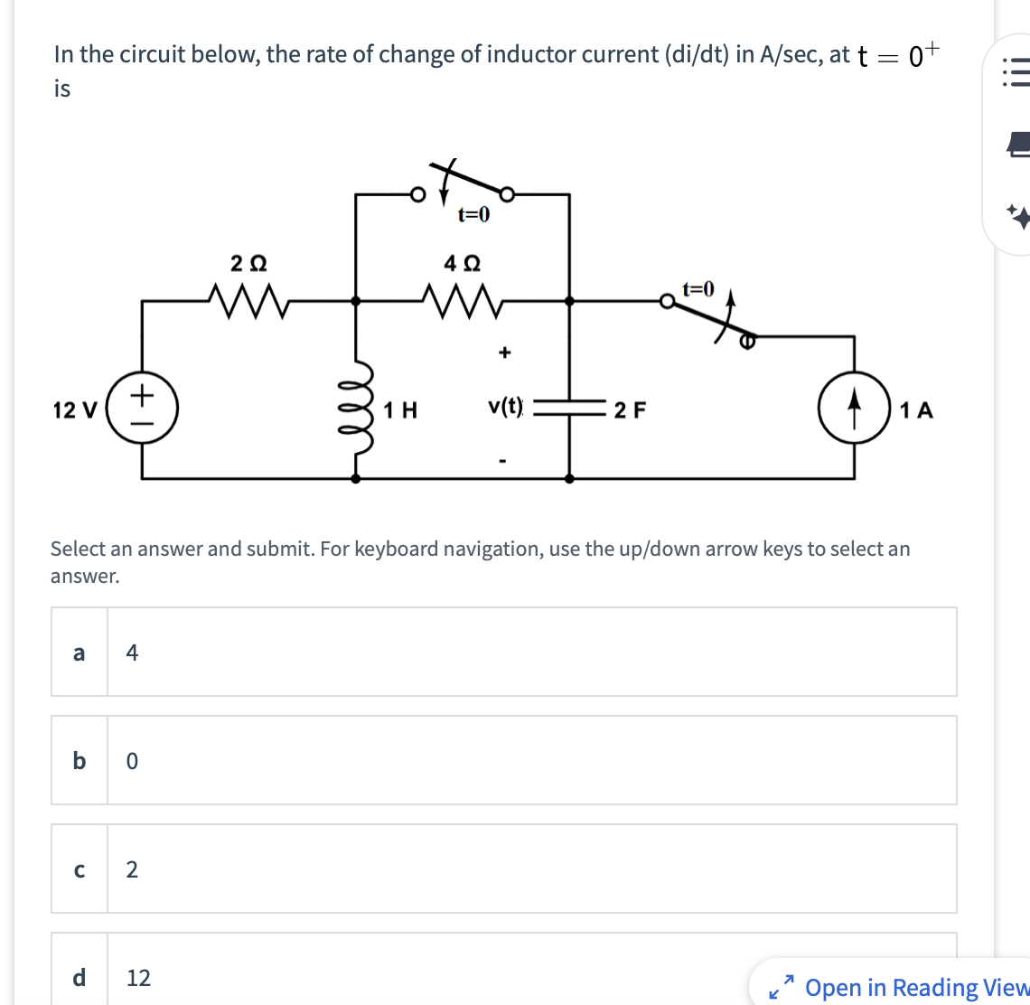 Solved In the circuit below, the rate of change of inductor | Chegg.com