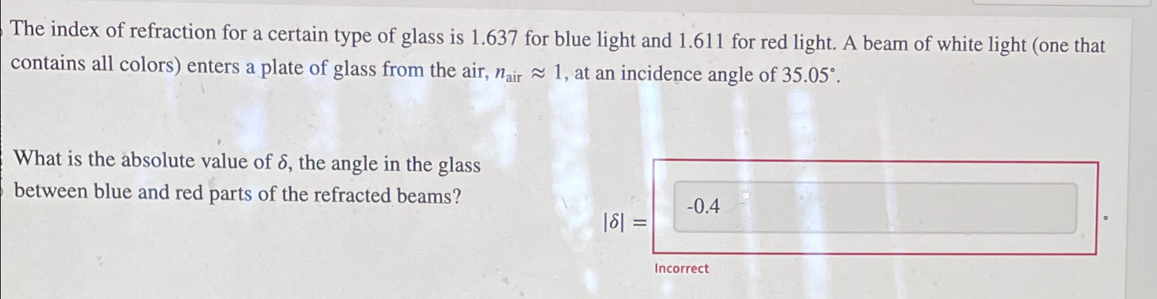 Solved The index of refraction for a certain type of glass | Chegg.com