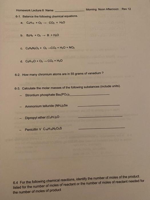Solved Morning Noon Afternoon Rev 12 Homework Lecture 6 Name | Chegg.com