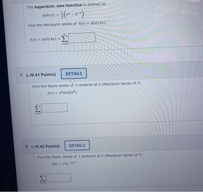 Solved The hyperbolic sine function is defined as sinh(x) = | Chegg.com