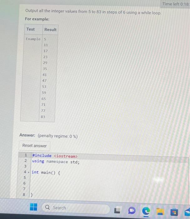 Solved Output all the integer values from 5 to 83 in steps | Chegg.com