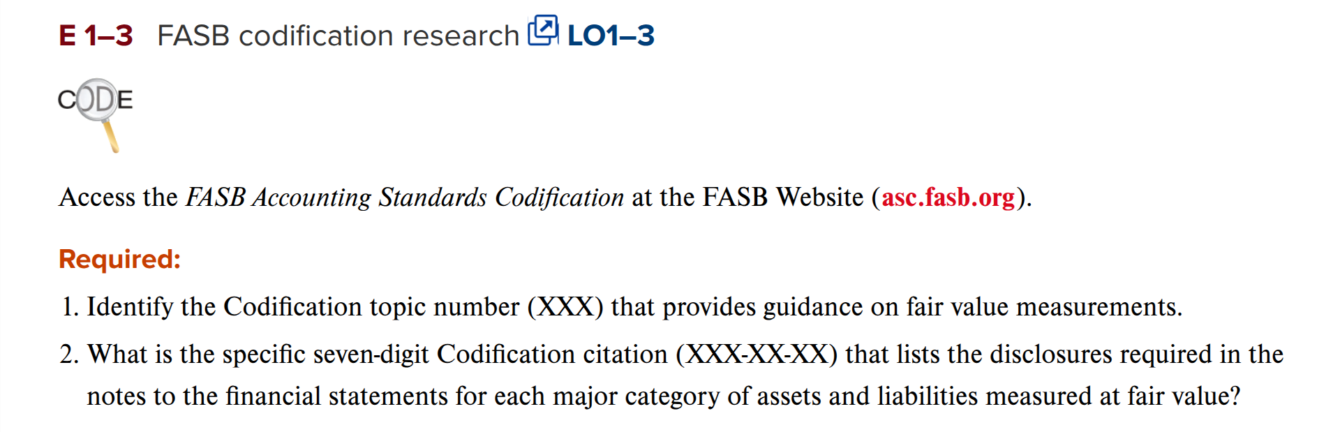 Solved E 1-3 ﻿FASB codification research | Chegg.com