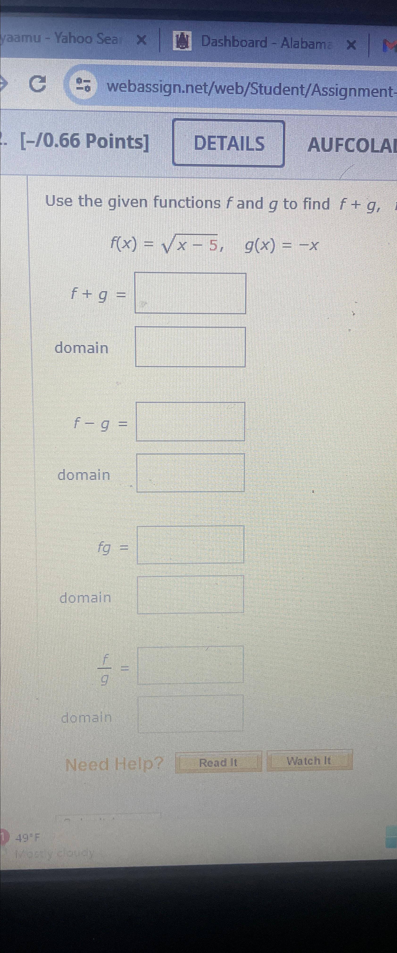 Solved Use the given functions f ﻿and g ﻿to find | Chegg.com