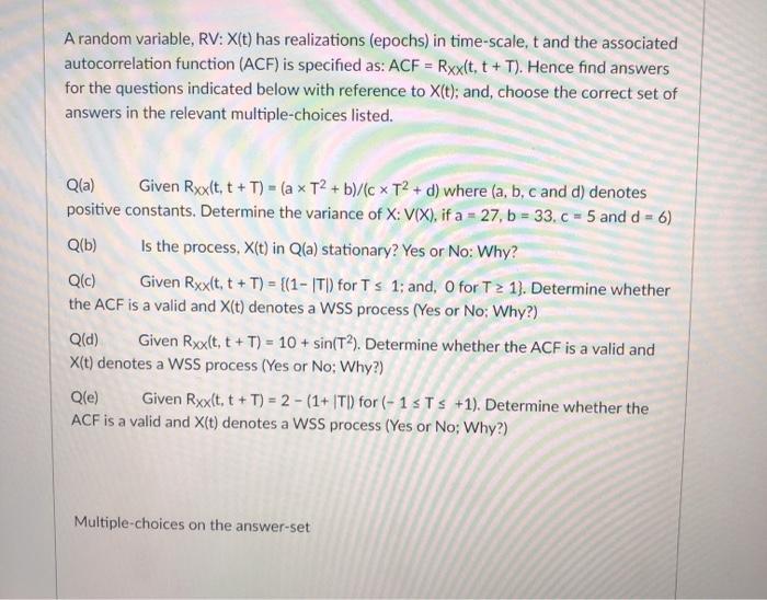 A Random Variable Rv Xt Has Realizations Epochs 