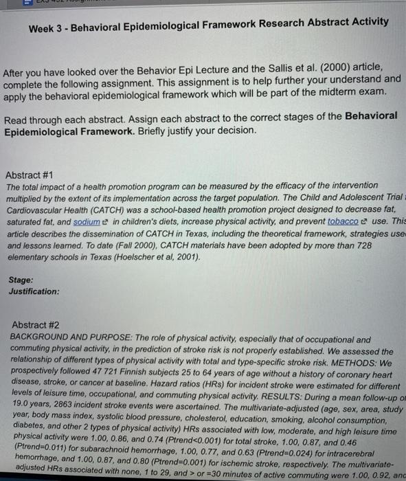 Solved Week 3 - Behavioral Epidemiological Framework | Chegg.com