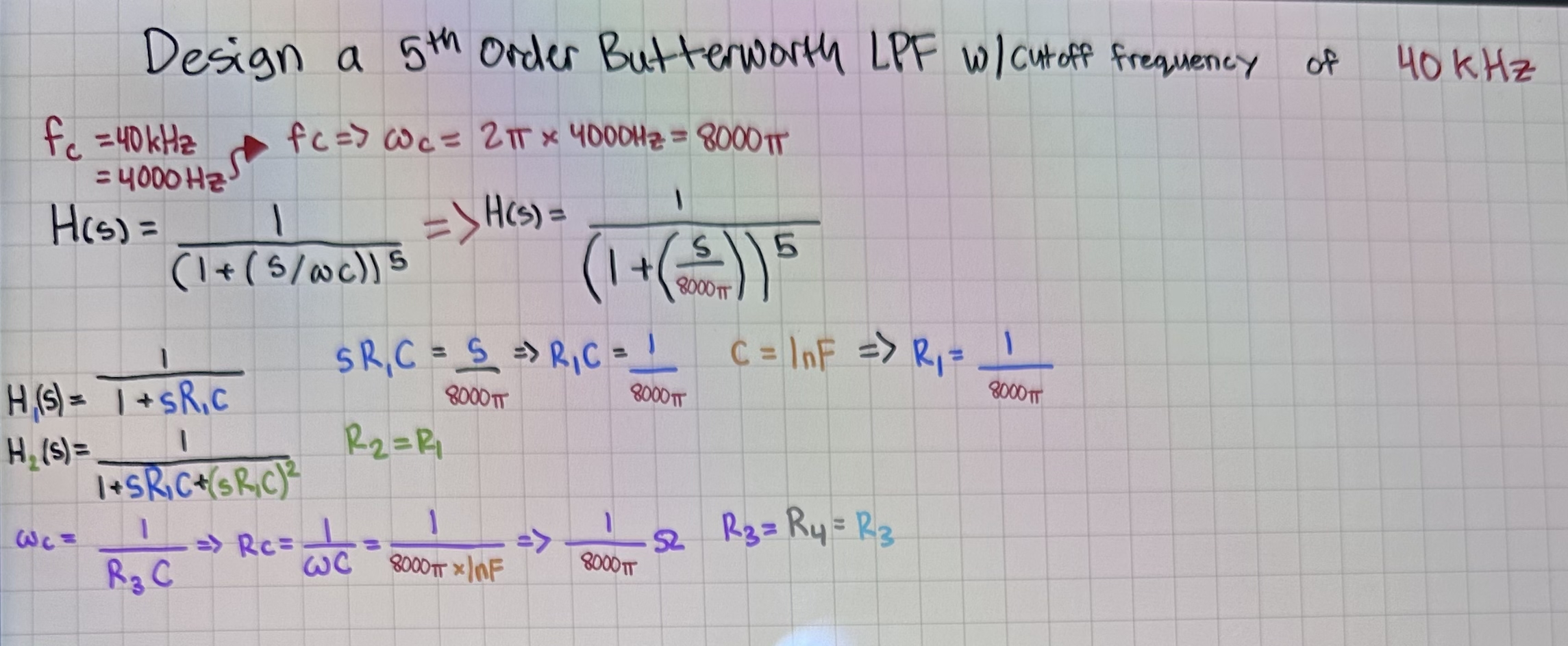 Design a 5th order Butterworth LPF with a cutoff | Chegg.com