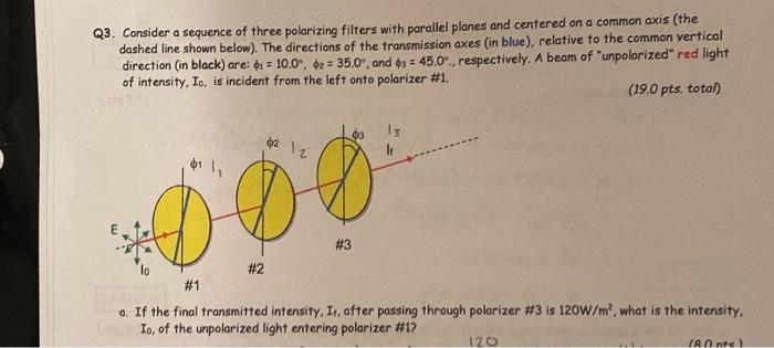 Solved Q3. Consider a sequence of three polarizing filters | Chegg.com