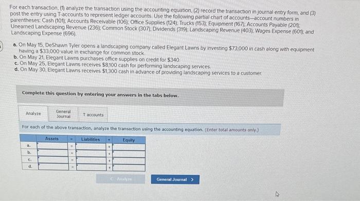 Solved For each transaction, (1) analyze the transaction | Chegg.com