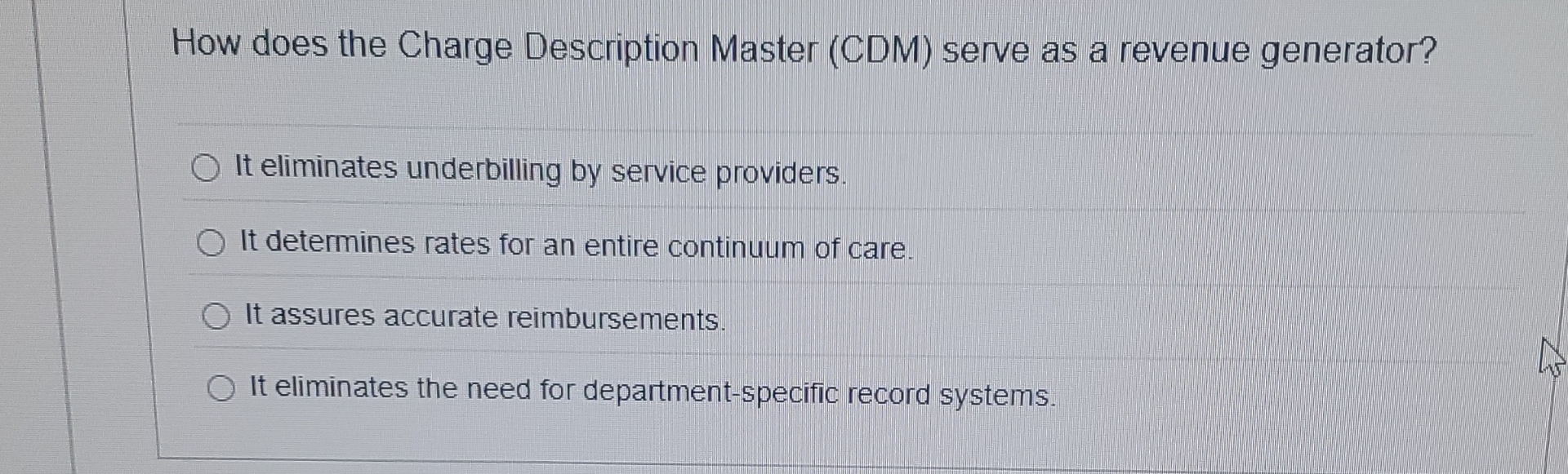 How does the Charge Description Master (CDM) ﻿serve | Chegg.com