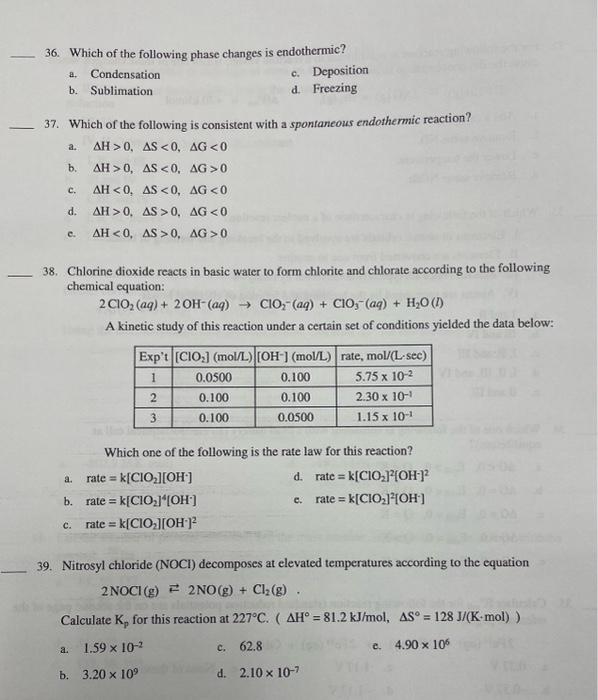 Solved 36. Which of the following phase changes is | Chegg.com