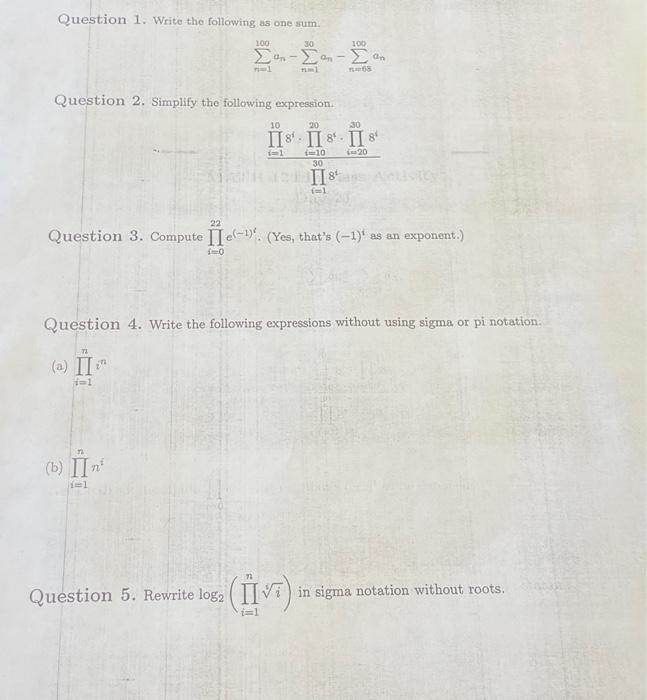 Solved Question 1. Write the following as one sum. | Chegg.com Solved Question 1. Write the following as one sum. | Chegg.com