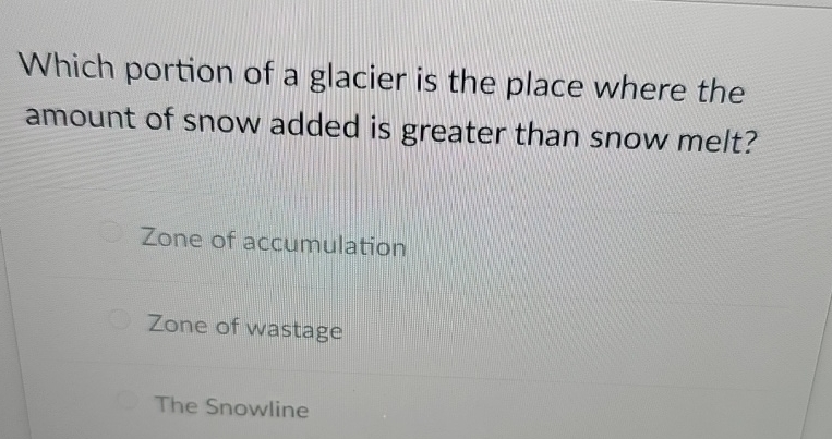 Solved Which portion of a glacier is the place where the | Chegg.com