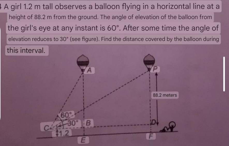 Solved A girl 1.2m ﻿tall observes a balloon flying in a | Chegg.com