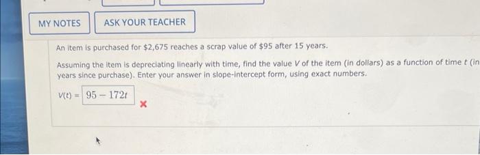 Solved An item is purchased for $2,675 reaches a scrap value | Chegg.com