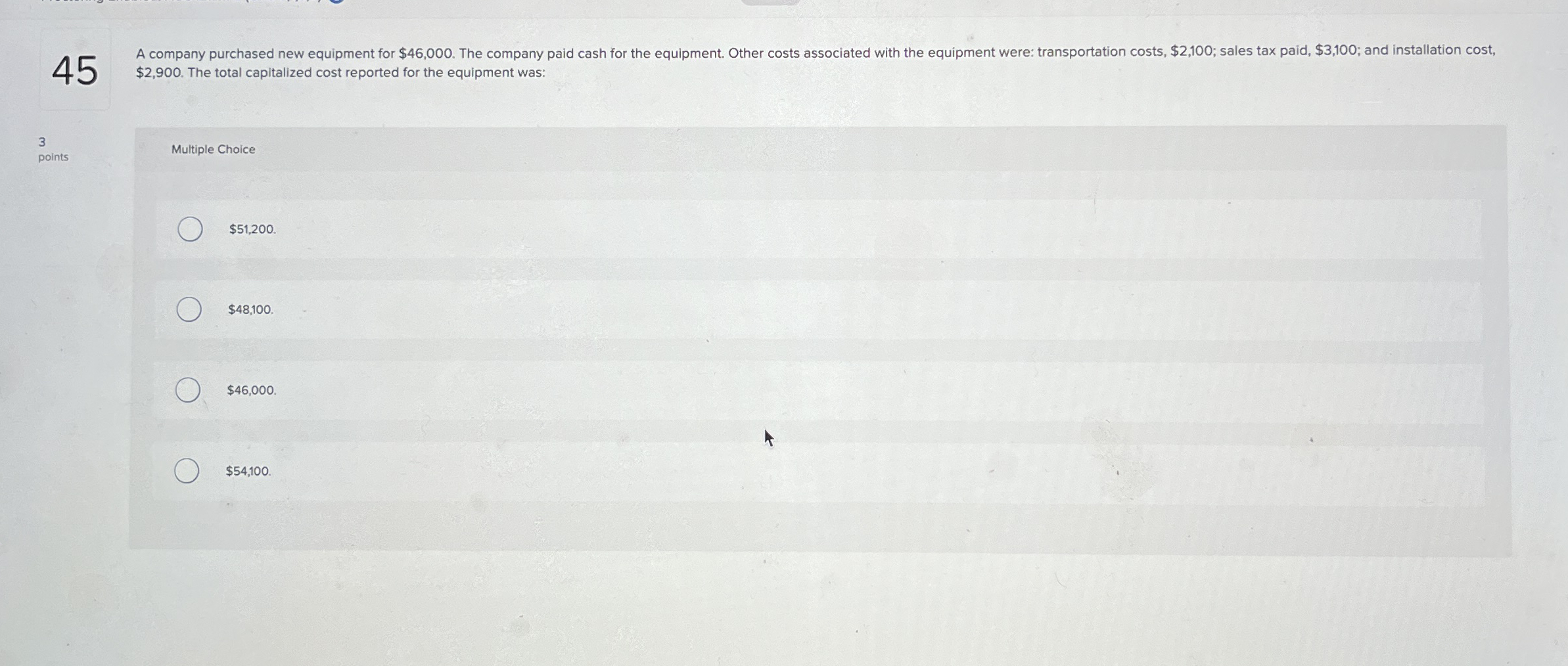 Solved 45$2,900. ﻿The total capitalized cost reported for | Chegg.com
