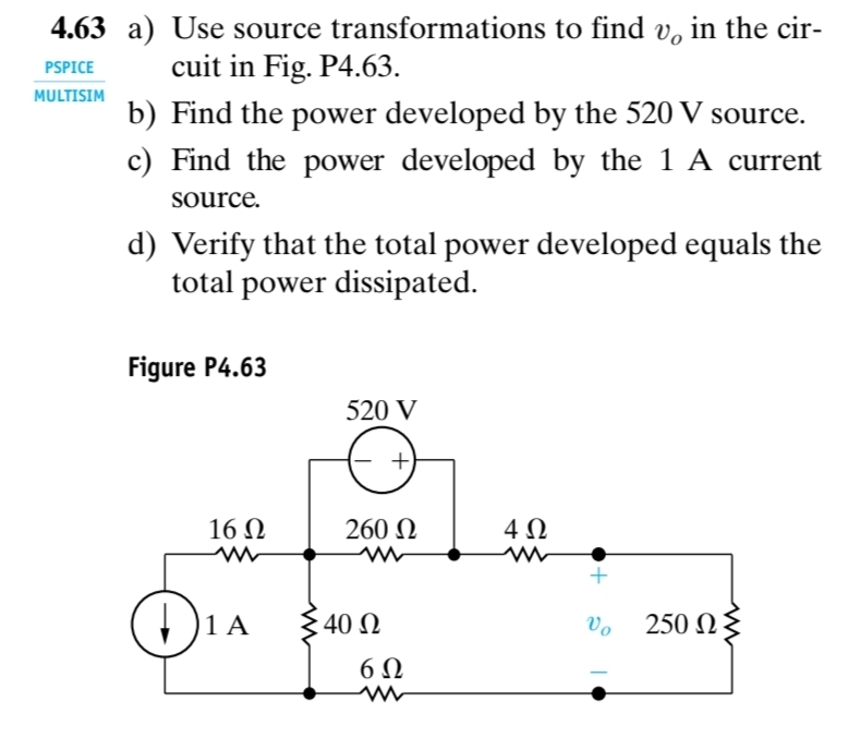 Solved by an EXPERT 4.63 ﻿a) ﻿Use source transformations to find vo ﻿in | Chegg.com