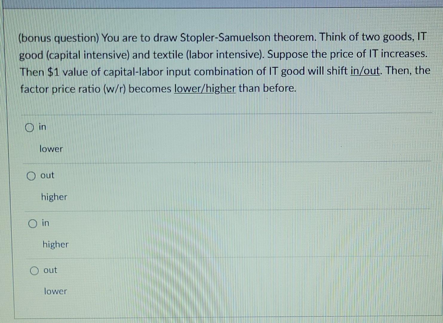 Solved (bonus question) You are to draw Stopler-Samuelson | Chegg.com