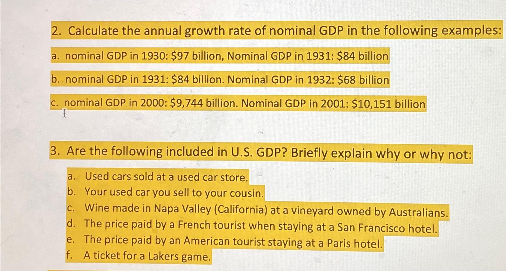 Solved Calculate the annual growth rate of nominal GDP in | Chegg.com