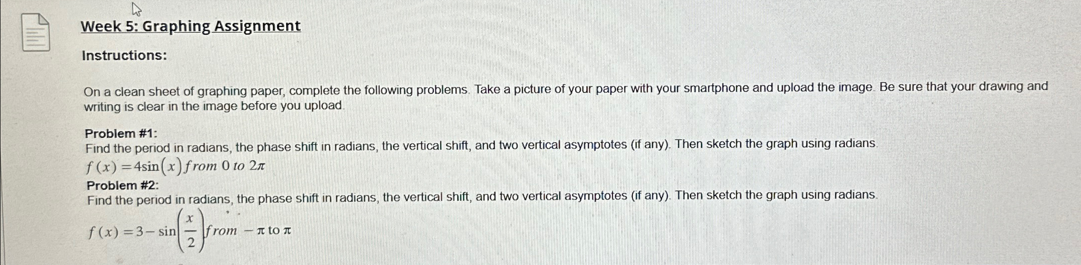 Solved Week 5: Graphing AssignmentInstructions:On a clean | Chegg.com