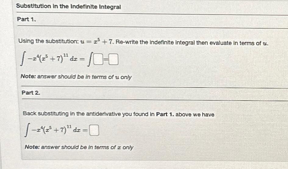 Solved Substitution in the Indefinite Integralpart 1.Using | Chegg.com