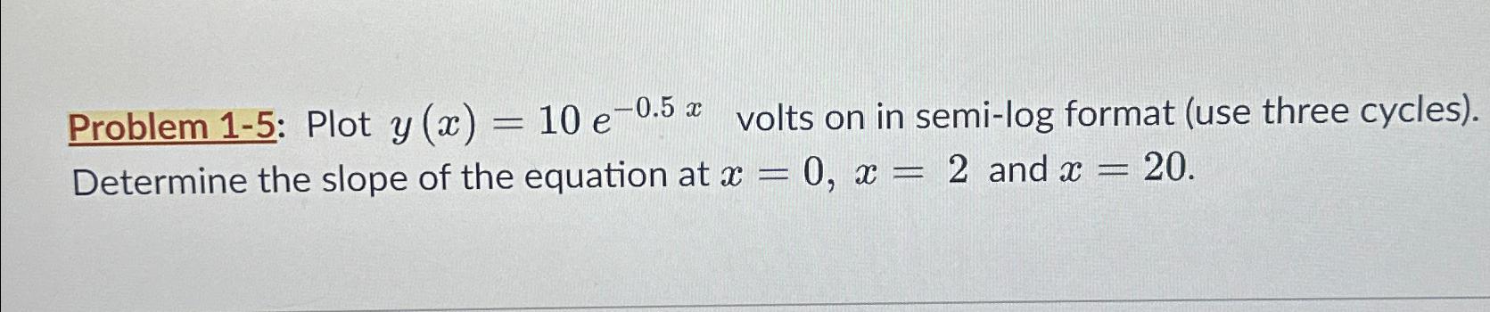 Solved Problem 1-5: Plot y(x)=10e-0.5x ﻿volts on in semi-log | Chegg.com