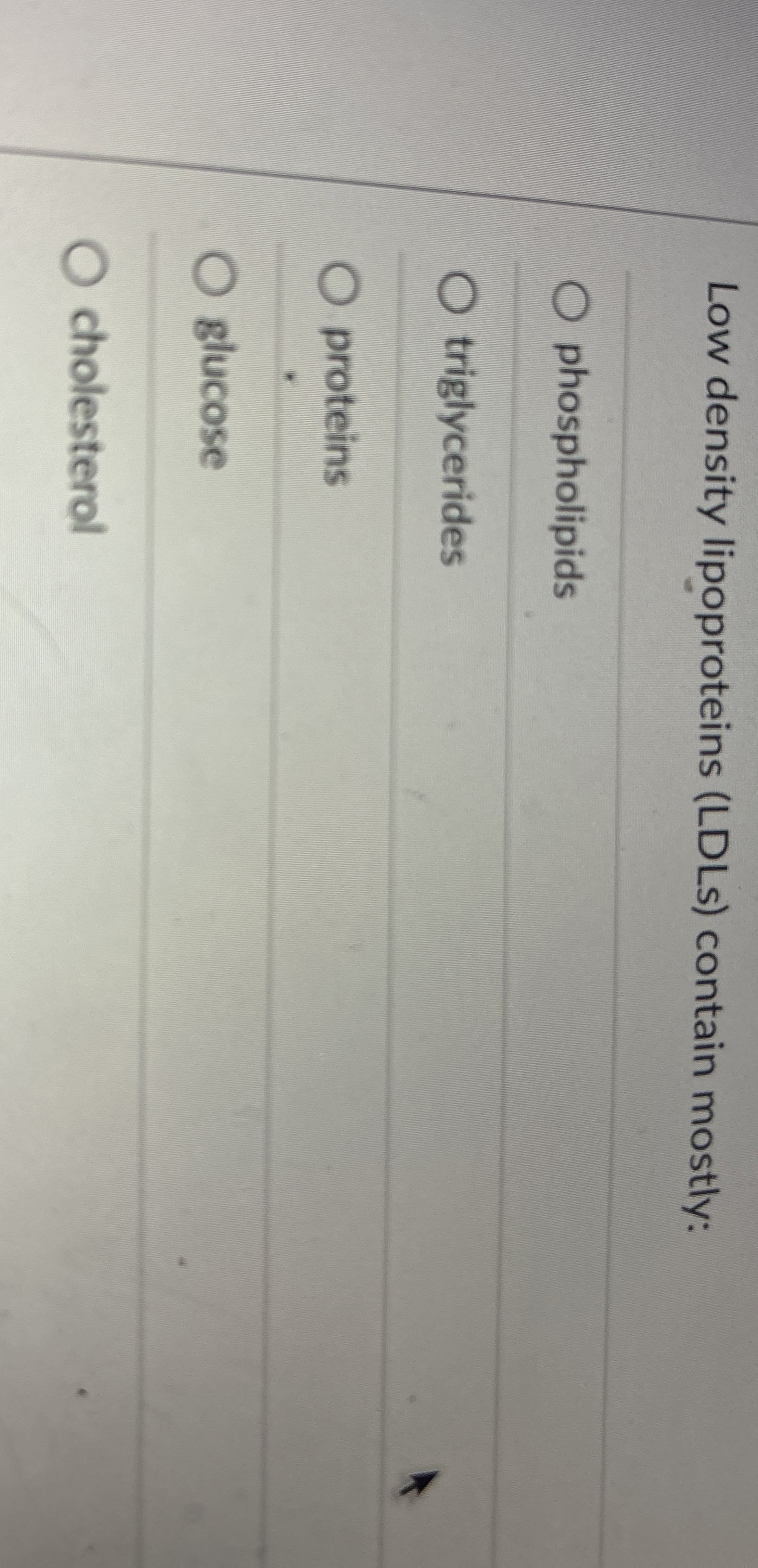 Solved Low density lipoproteins (LDLs) ﻿contain | Chegg.com