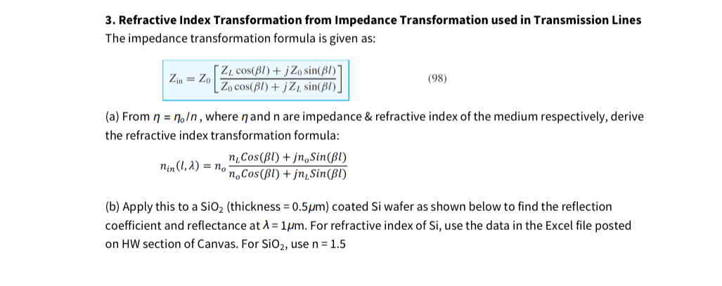 Solved Refractive Index Transformation from Impedance | Chegg.com