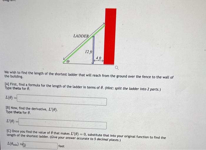 Solved We wish to find the length of the shortest ladder | Chegg.com
