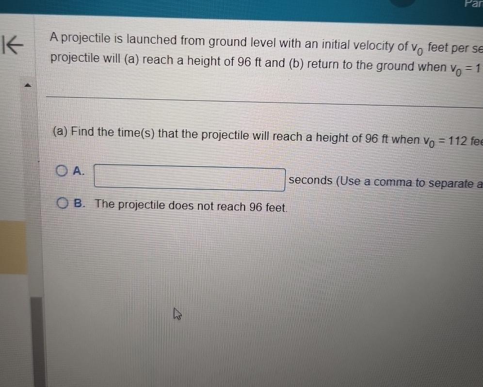 Solved A projectile is launched from ground level with an | Chegg.com