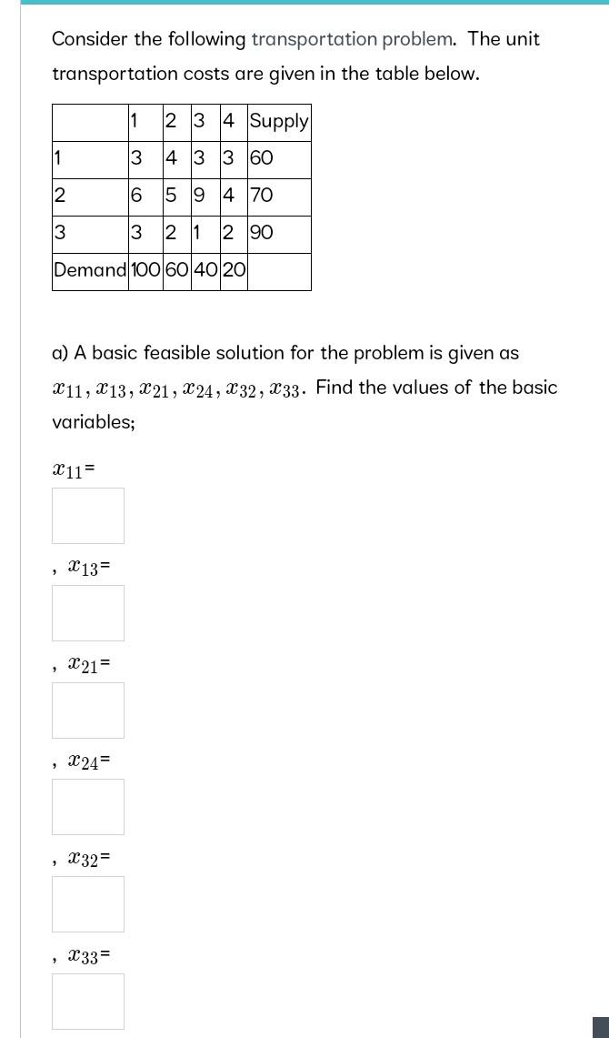 Solved Consider the following transportation problem. The | Chegg.com