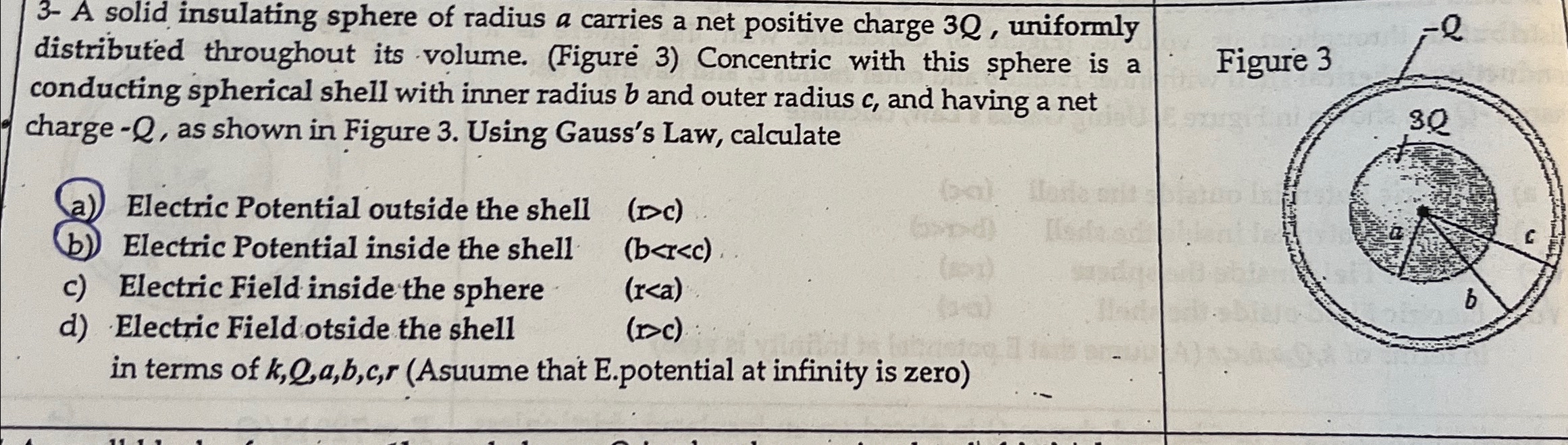 3- ﻿A solid insulating sphere of radius a carries a | Chegg.com