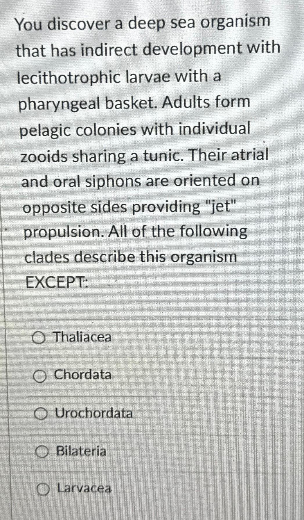 Solved You discover a deep sea organism that has indirect | Chegg.com