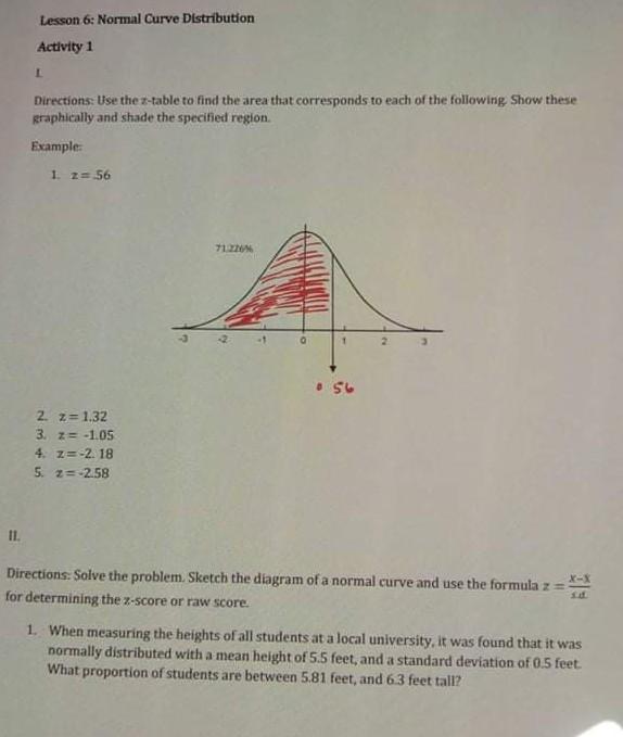 Solved Lesson 6: Normal Curve Distribution Activity 1 1 | Chegg.com