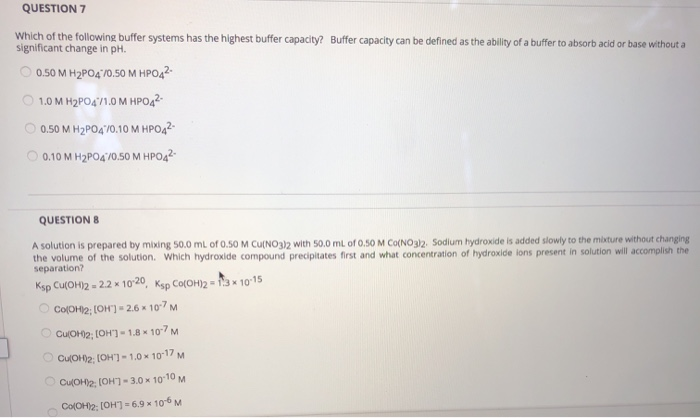 Solved QUESTION 7 Which of the following buffer systems has | Chegg.com