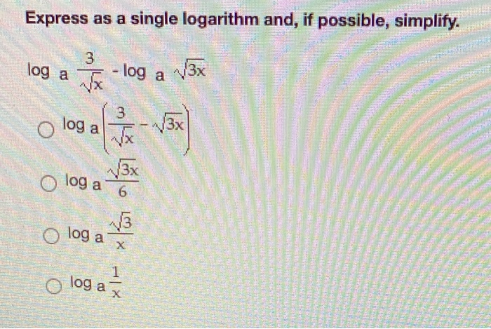 Solved Express as a single logarithm and, if possible, | Chegg.com
